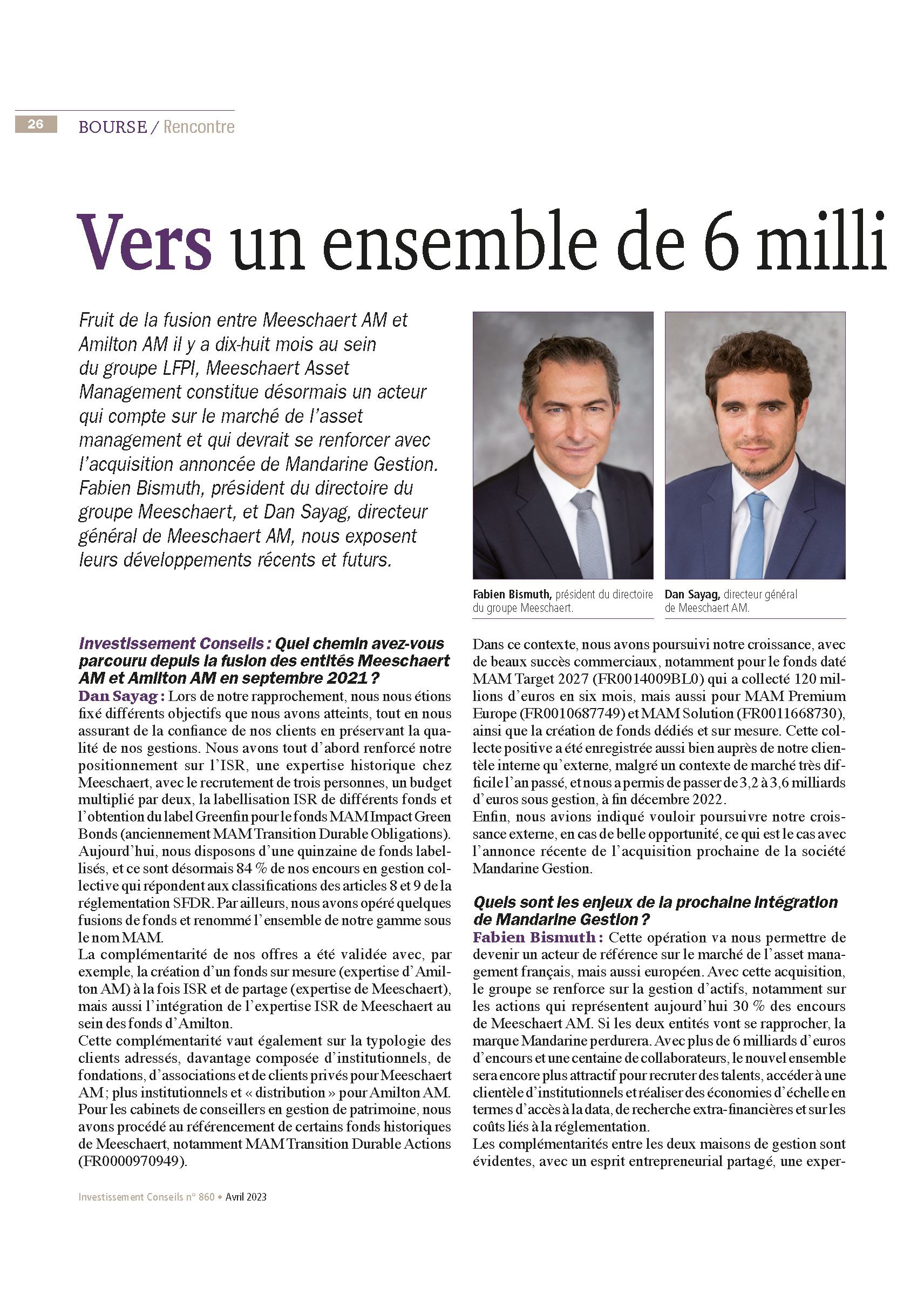 "Vers un ensemble de 6 milliards d'euros d'encours" dans le magazine ...